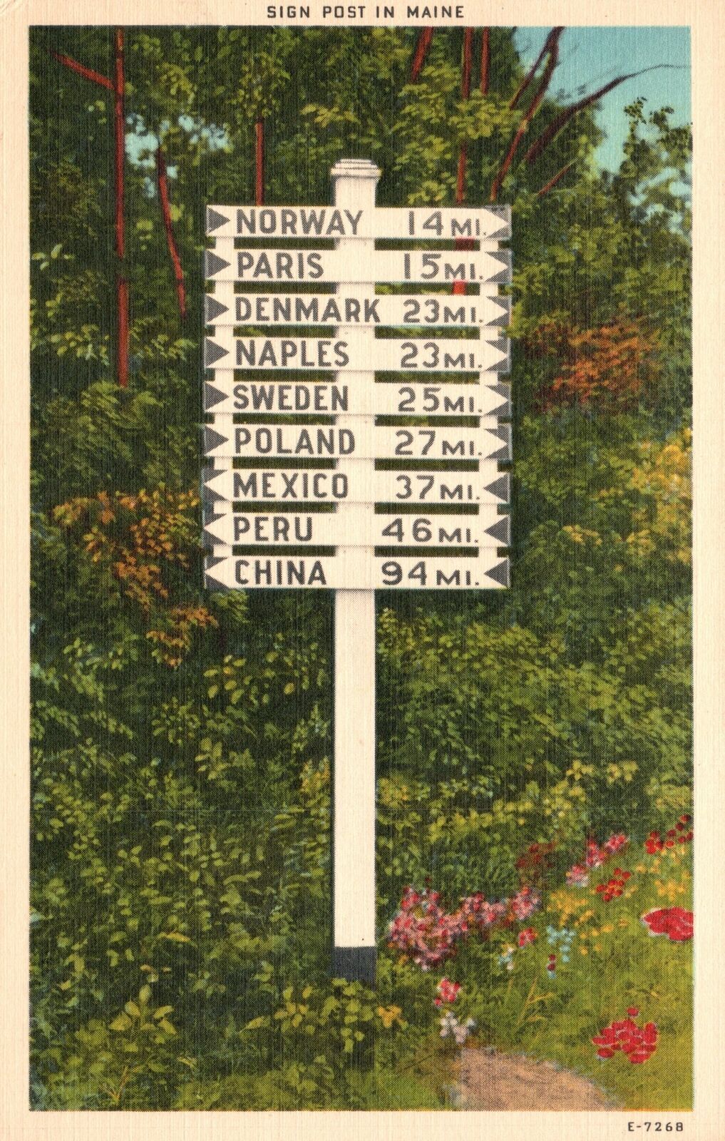 Vintage Postcard Historic Sign Post Tourists' Guide Maine American Art ...
