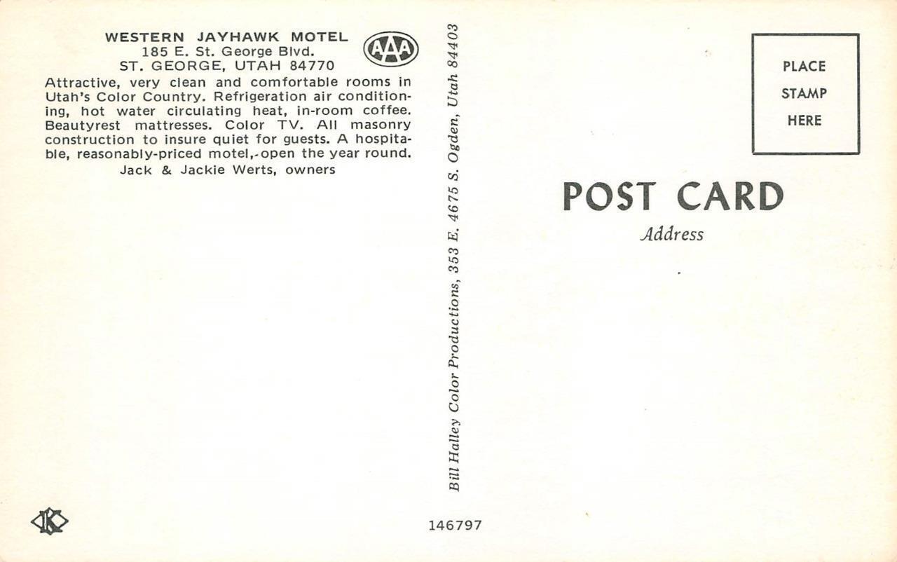 St. George, Utah WESTERN JAYHAWK MOTEL Roadside ca 1960s Chrome Vintage ...