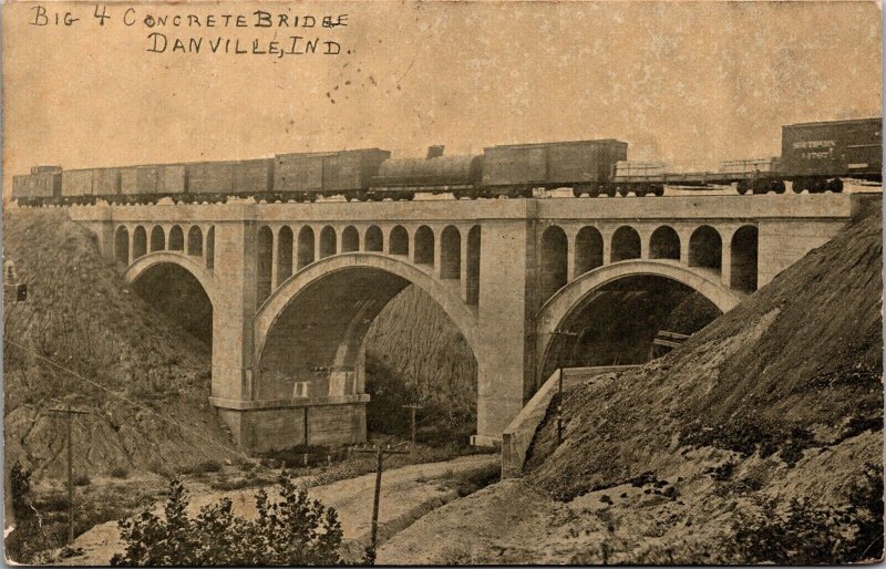 Postcard Big Four Railroad Train Concrete Bridge in Danville, Indiana ...