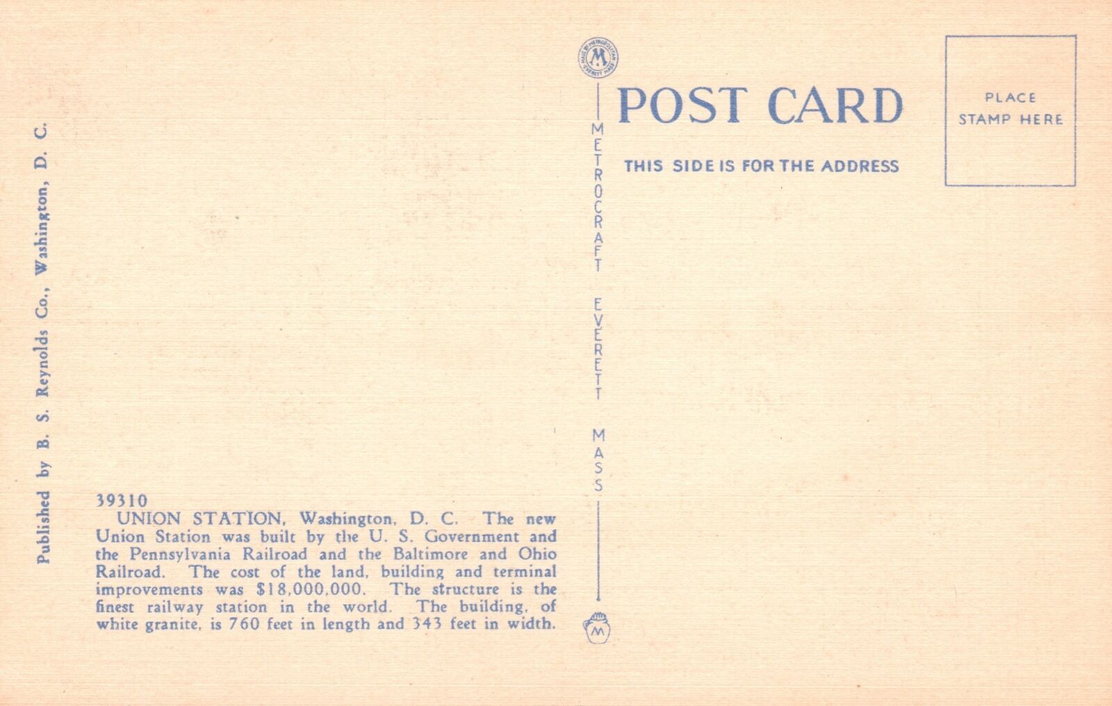 Vintage Postcard Union Station And Post Office Building Washington DC B ...