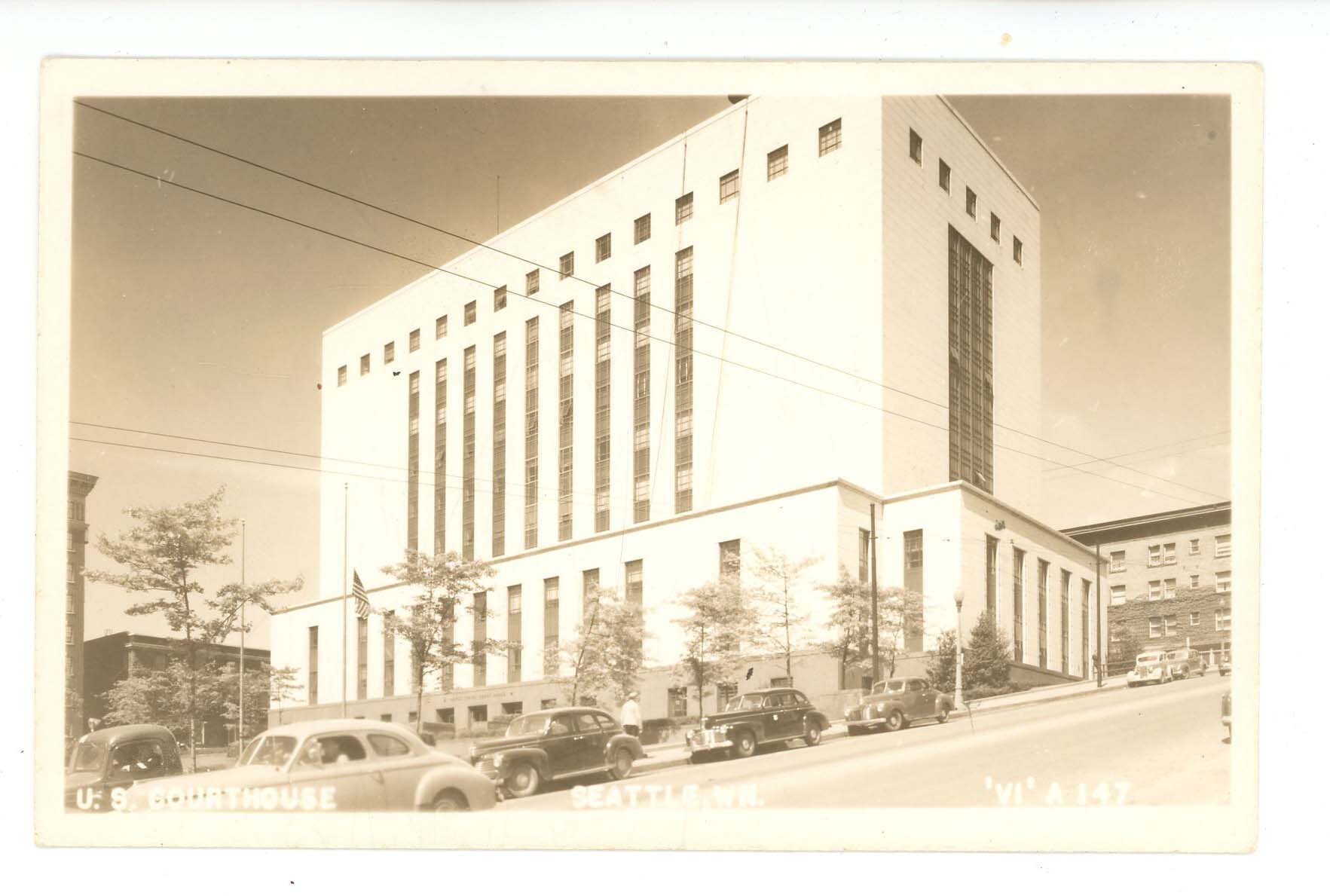 WA - Seattle. U.S. Courthouse & Fifth Avenue Street Scene ca 1940's ...
