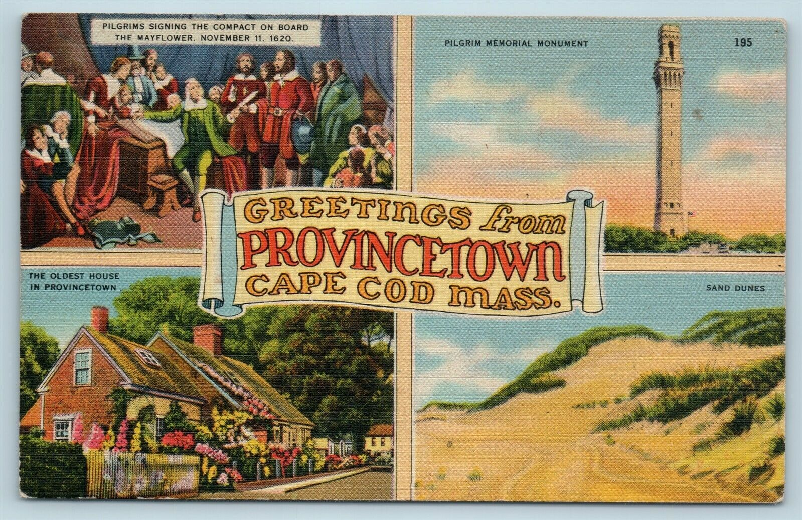 Postcard MA Cape Cod Provincetown Multiview Greetings c1940s Linen AF14 ...