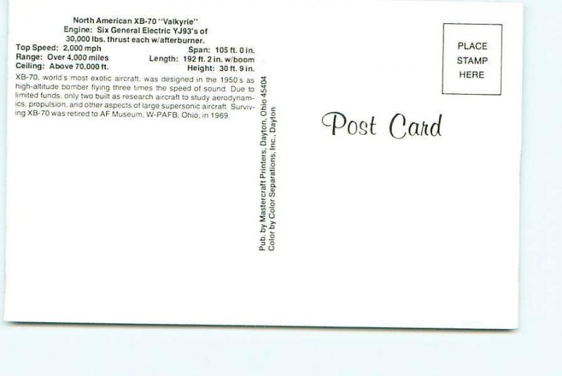 Postcard North American XB-70 Valkyrie Engine GE YJ93 High Bomber ...