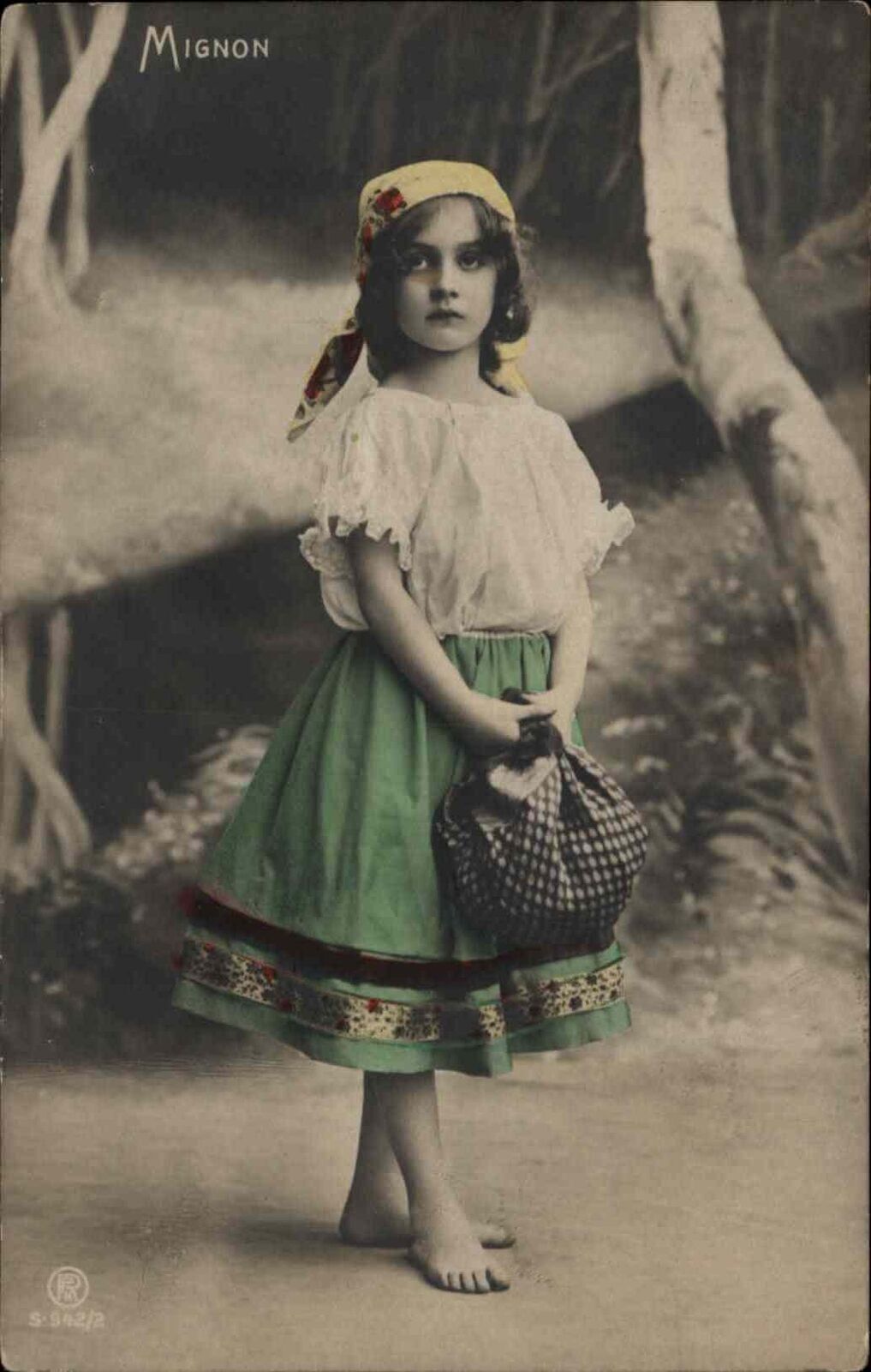 Antique FRENCH TINTED RPPC Beautiful Little Girl BARE FEET SKIRT ...