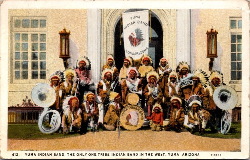 Postcard Yuma Indian Band Only One-Tribe Indian Band in the West ...