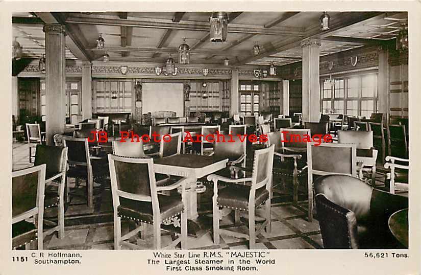White Star Line, RPPC, Steamer Majestic, First Class Smoking Room ...
