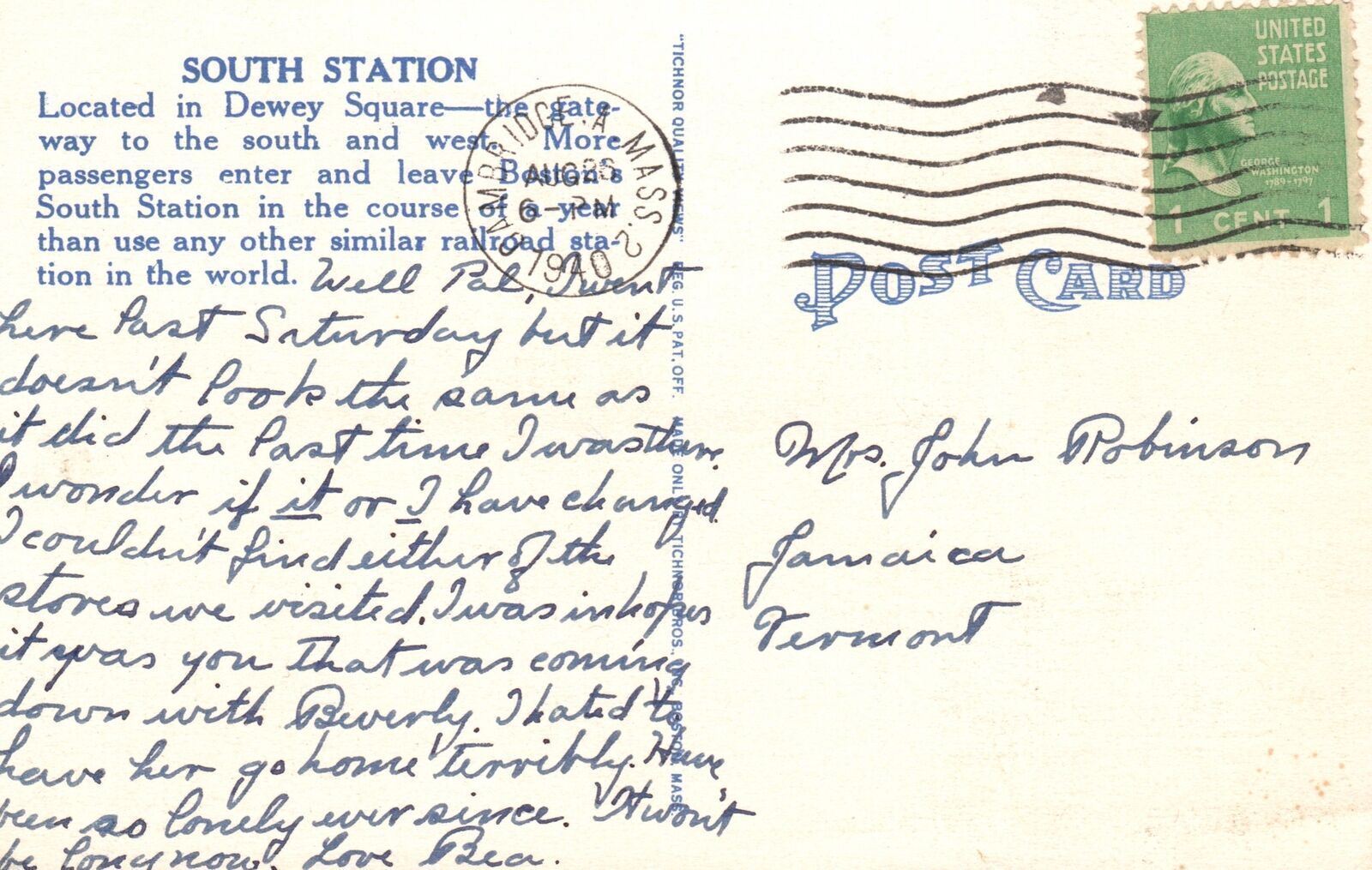 Vintage Postcard 1940's South Station Building Dewey Square Boston ...