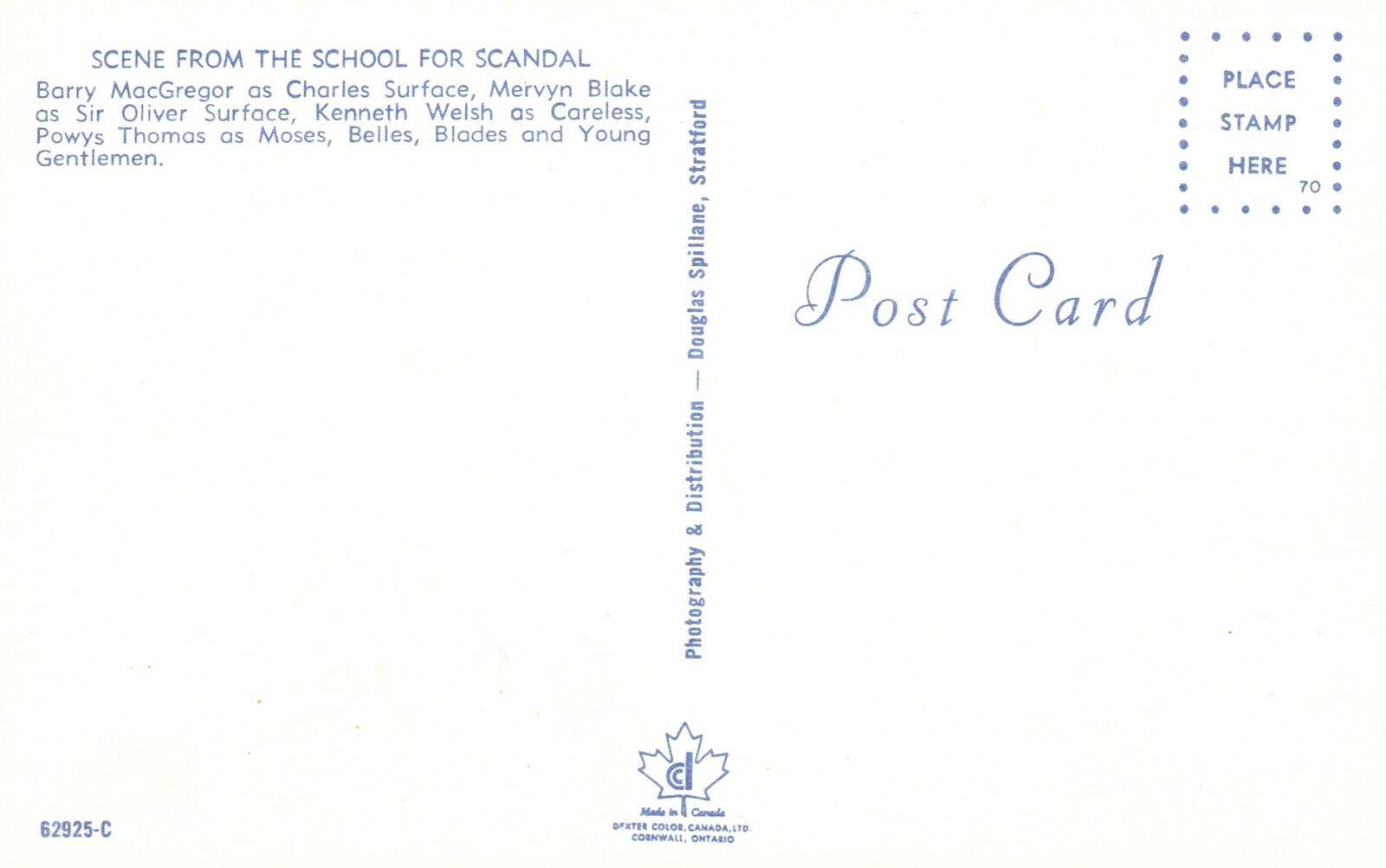 Postcard Scene From The School For Scandal Barry MacGregor As Charles ...