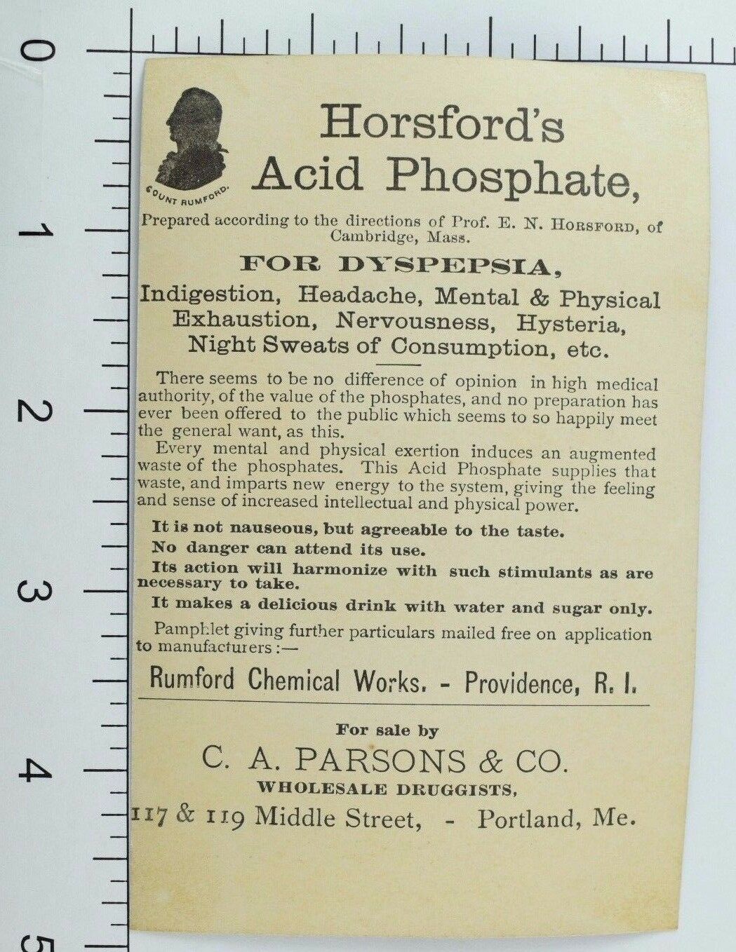Rumford Chemical Works Horsford's Acid Phosphate C. A Parsons & Co ...