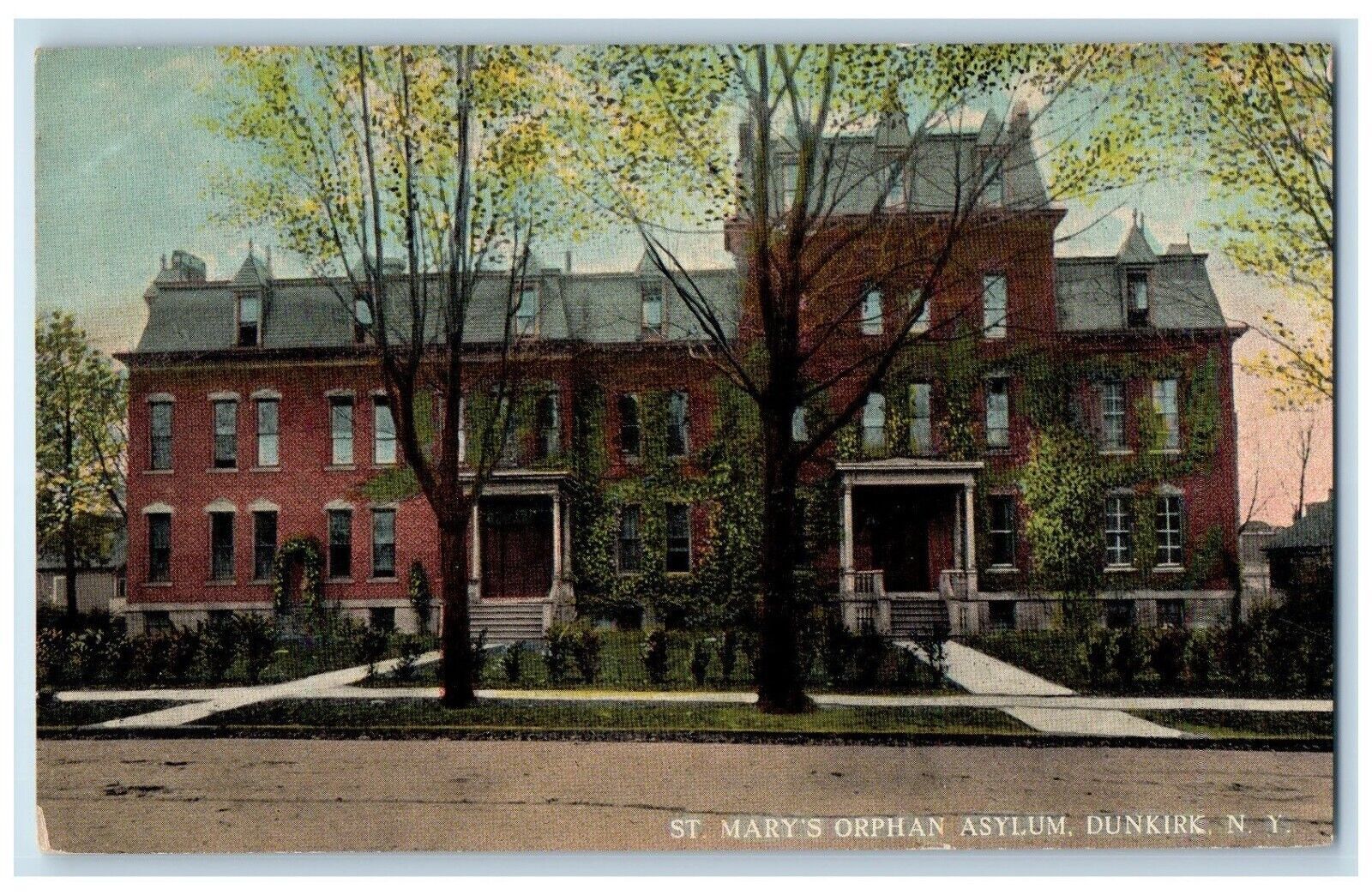 1913 St. Mary's Orphan Asylum Building Scene Street Dunkirk New York NY ...