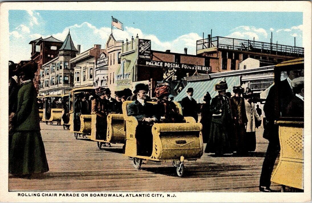 Vintage Atlantic City Postcard - Rolling Chair Parade on Boardwalk ...