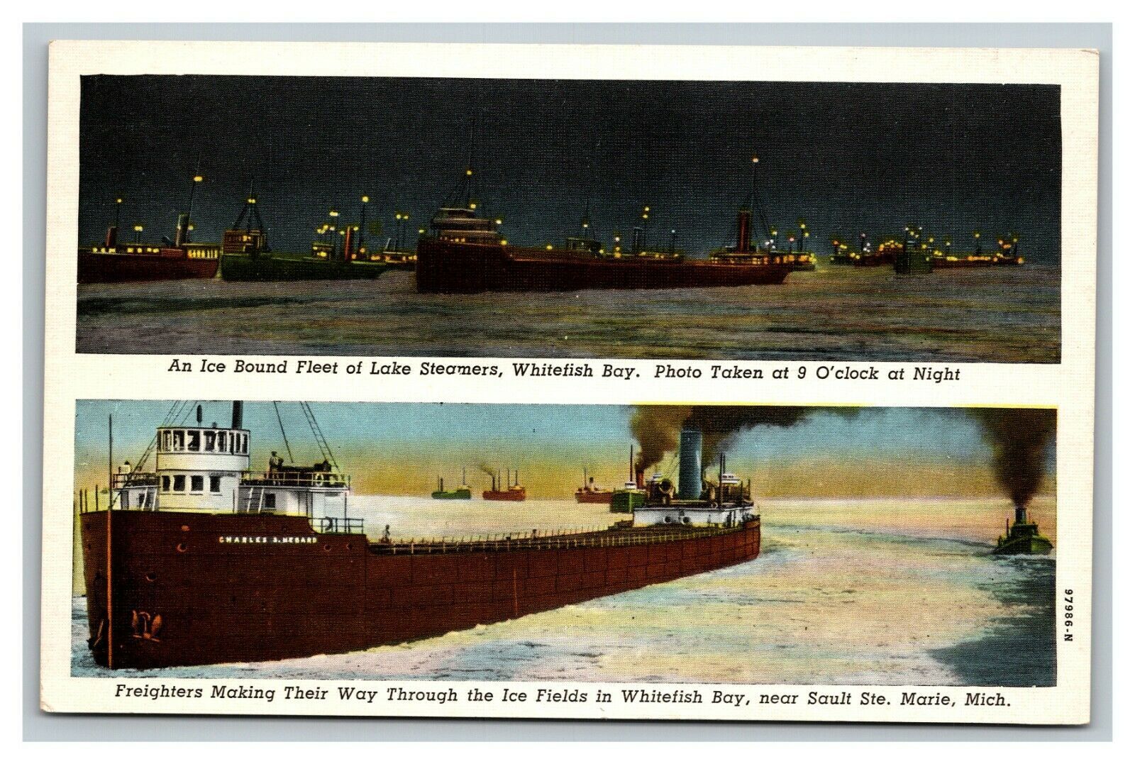 Vintage 1930's Postcard Fleet of Lake Steamers Whitefish Bay Freighters ...
