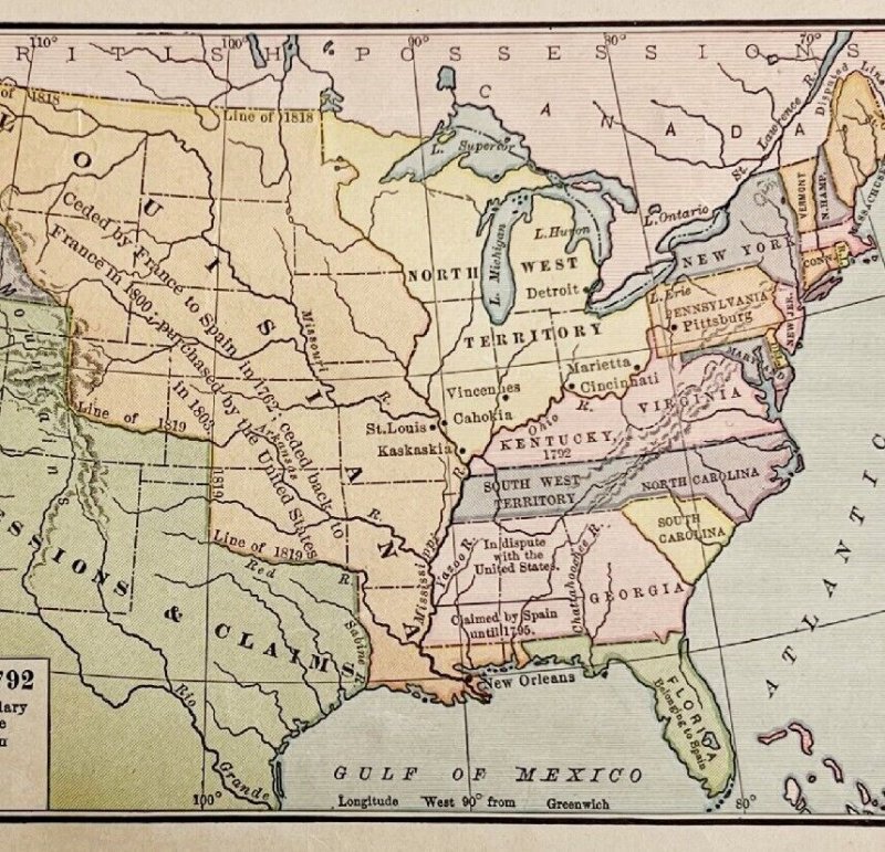 1904 Map Of The United States In 1792 Mississippi Boundary History ...