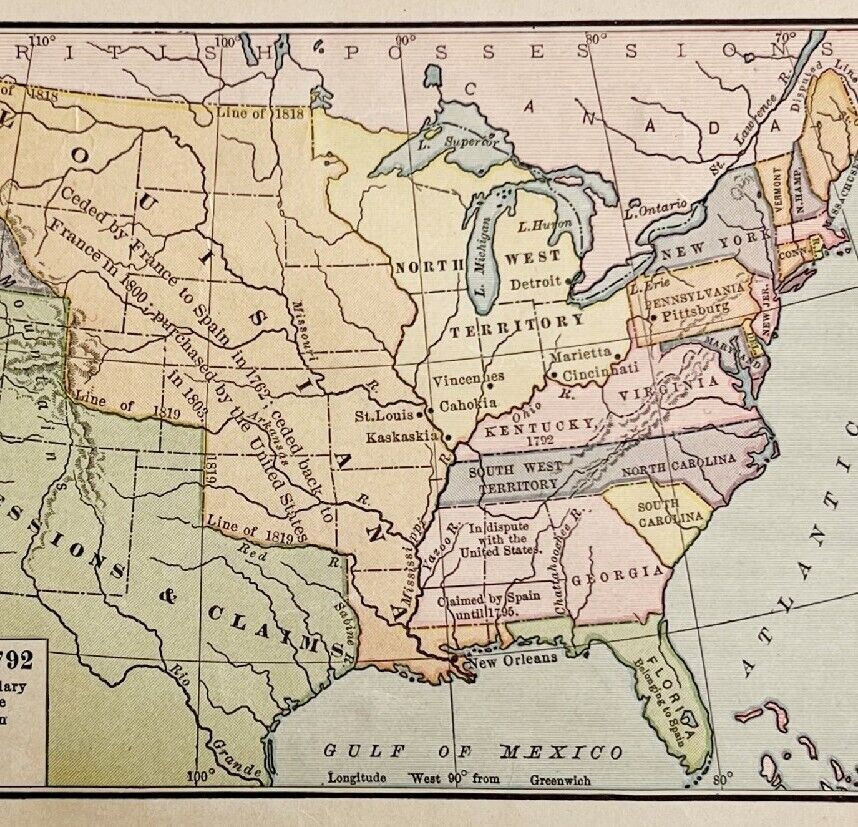 1904 Map Of The United States In 1792 Mississippi Boundary History ...