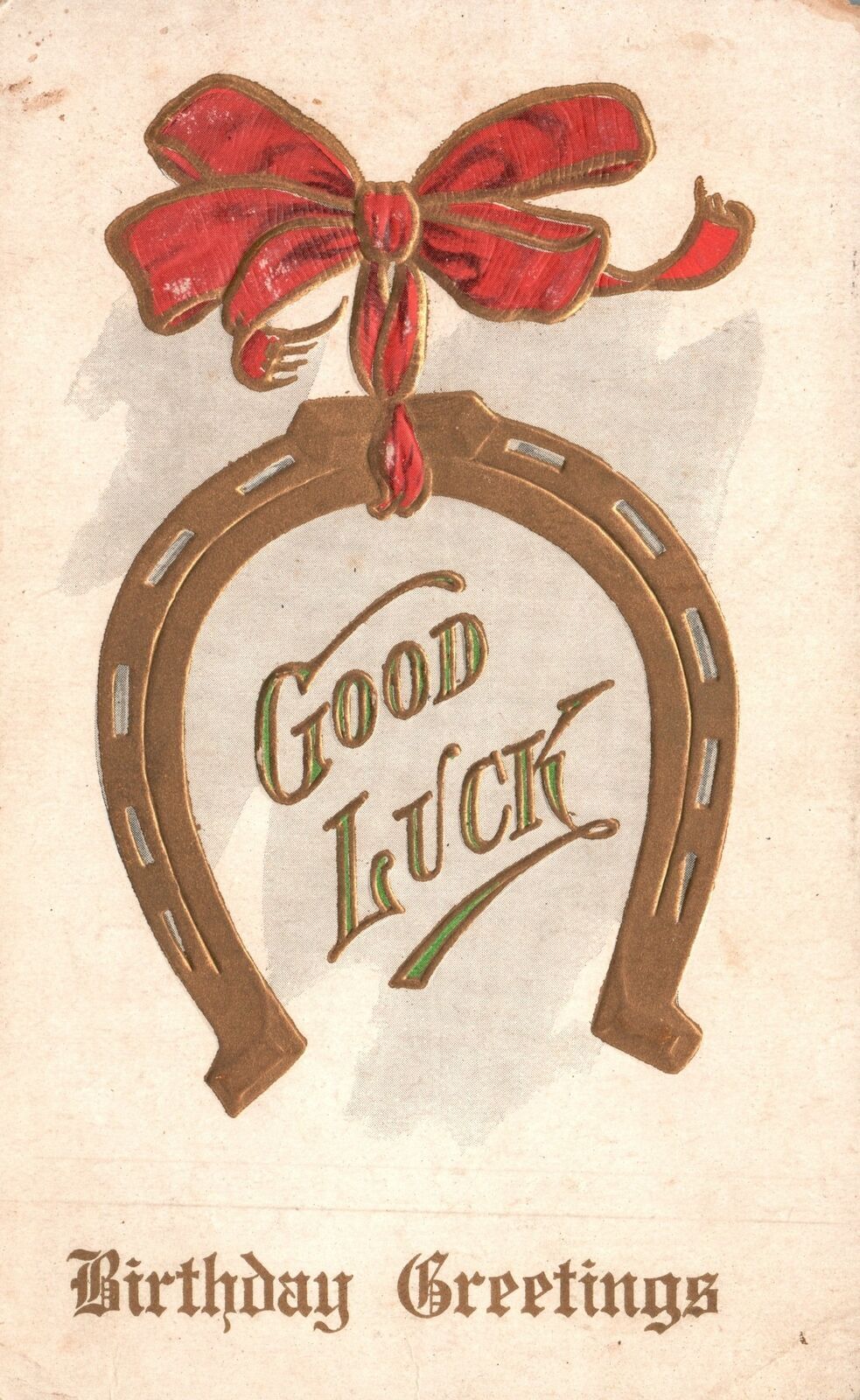Vintage Postcard 1908 Good Luck & Birthday Greetings Red Ribbon Golden ...