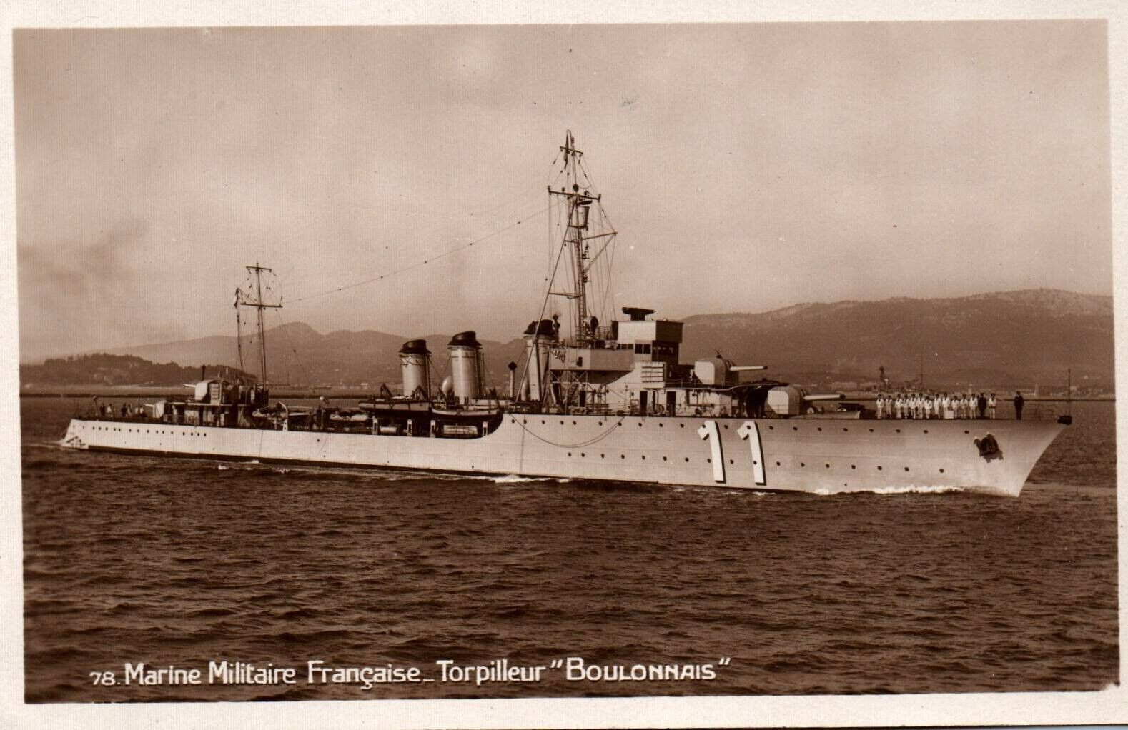 RPPC Photo French Navy Destroyer Boulonnais Torpedo Boat War Time ...
