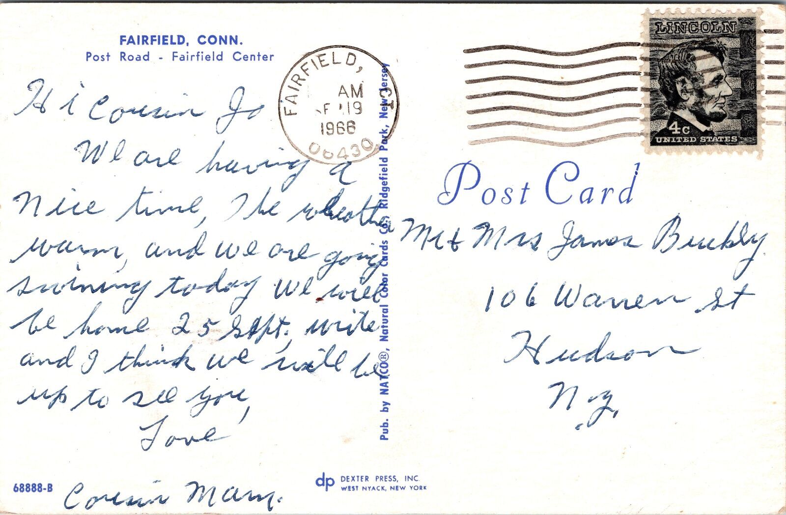 Vintage Postcard Early 1960s Street Scene (Post Road) in Fairfield ...