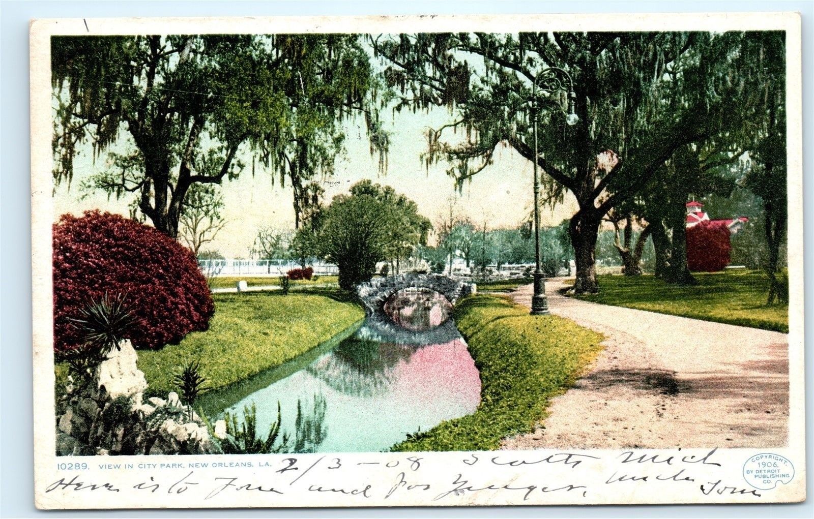 1908 City Park Angele Langles Memorial Bridge New Orleans Louisiana ...