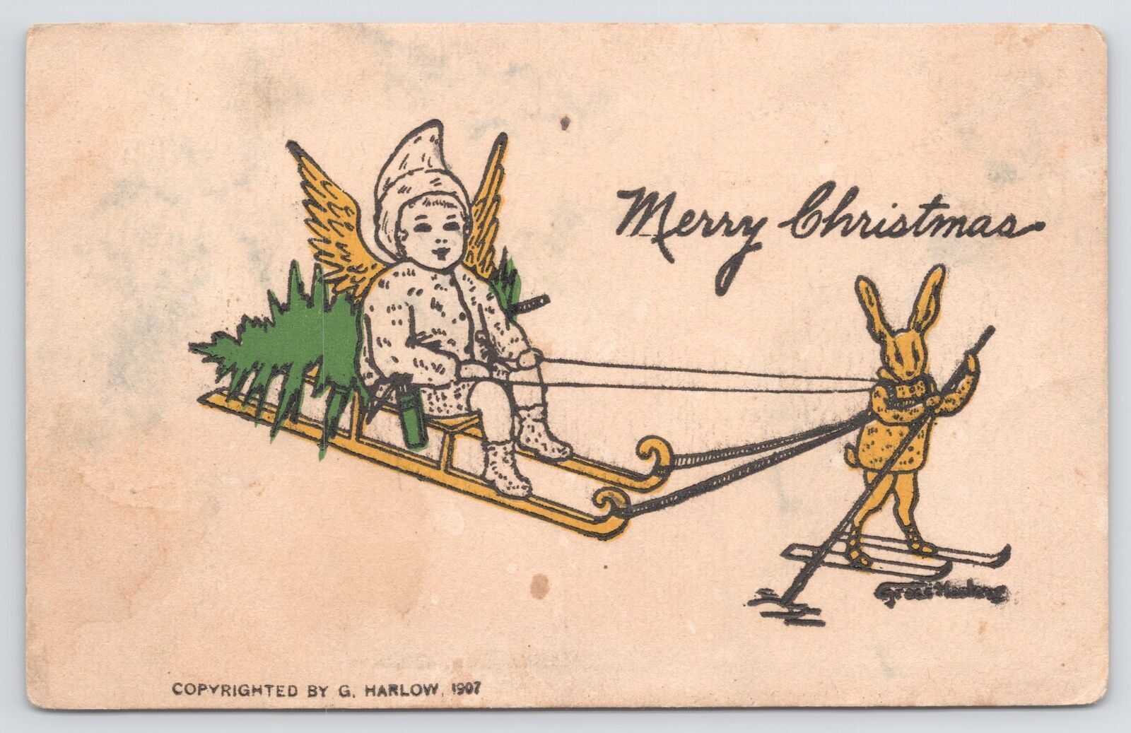 Artist Grace Harlow~Christmas Fantasy~Dressed Rabbit Pulls Angel On ...