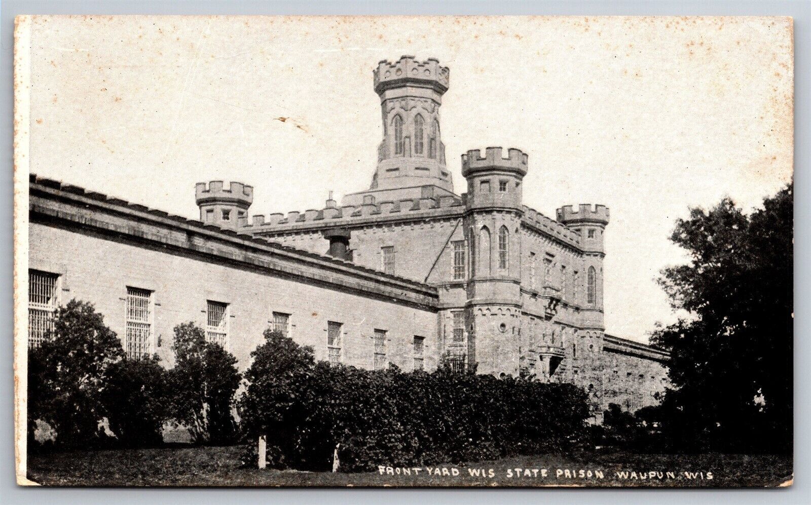 Wisconsin State Prison Front Yard Towers Waupun WI C1920's Postcard V3 ...