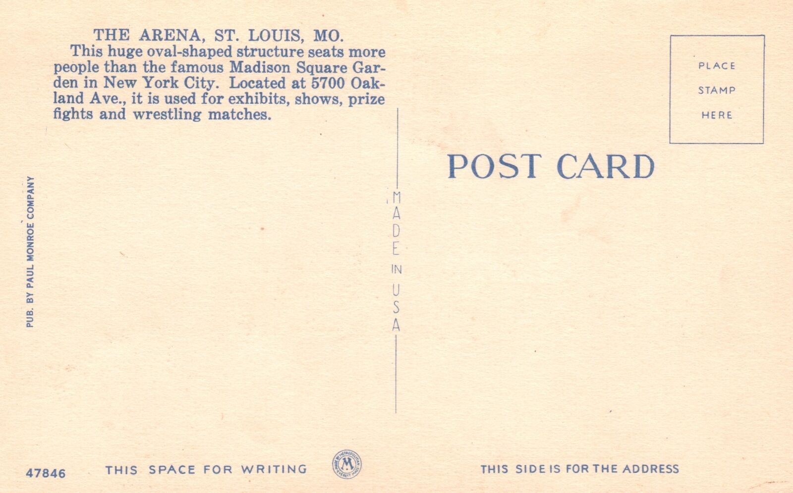 Vintage Postcard The Arena Huge Oval Shape Structure St. Louis Missouri ...