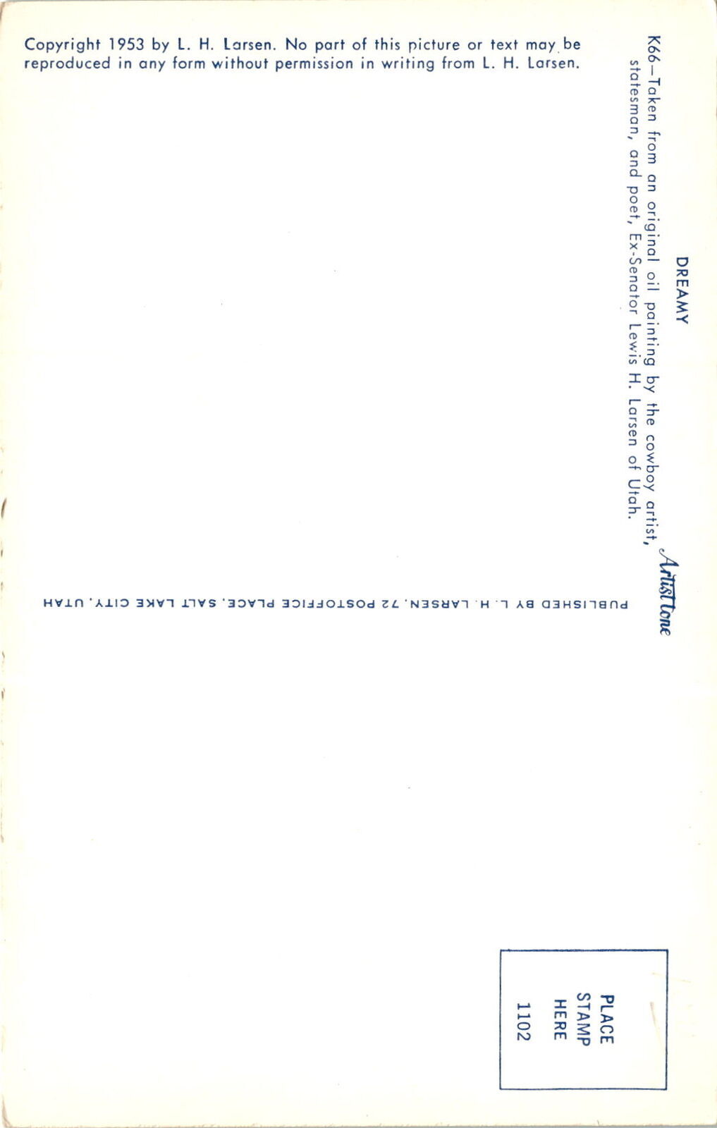 Lewis H. Larsen, statesman, poet, former Senator, cowboy artist, 1953 ...