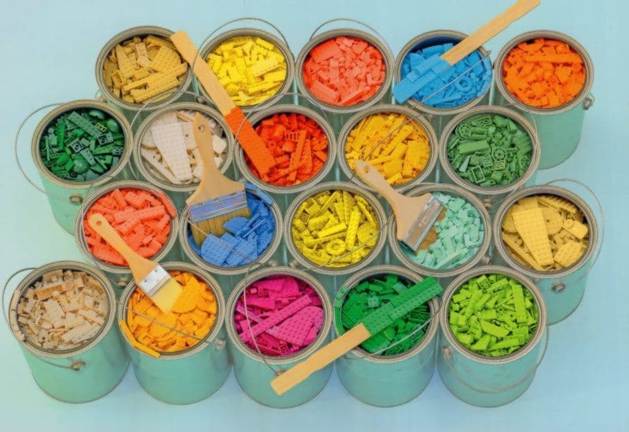 Giant Display Of Cans Of Builders Paint Childrens Lego Display Postcard ...