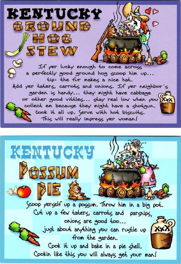 2~4X6 Postcards Cooking Humor/Comics KY Kentucky GROUND HOG STEW ...