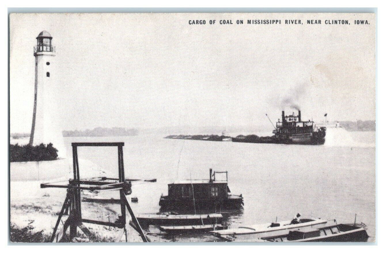Coal Barge on Mississippi River near Clinton, IA Lighthouse Postcard ...