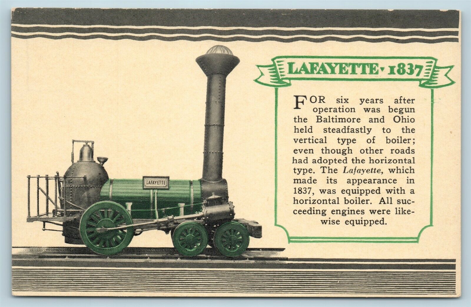 Postcard B&O Railroad 1927 Centenary Pageant 1837 Lafayette Train ...