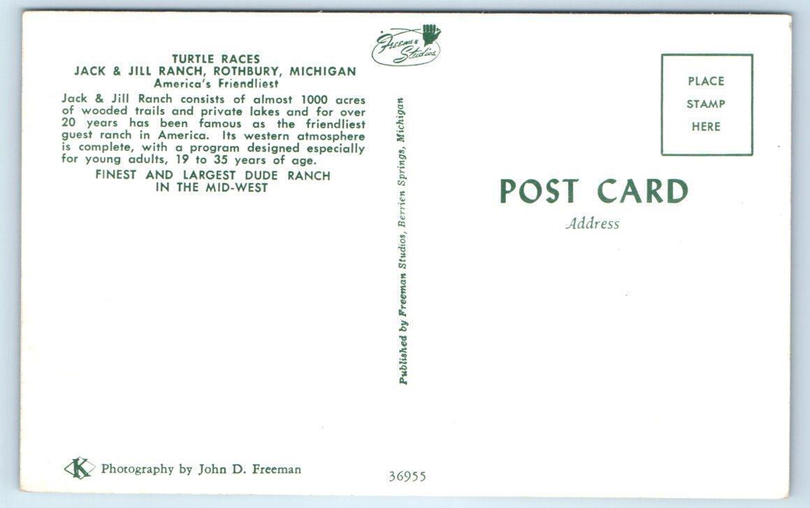 2 Postcards ROTHBURY, MI ~ "Turtle Races" JACK & JILL DUDE RANCH ...