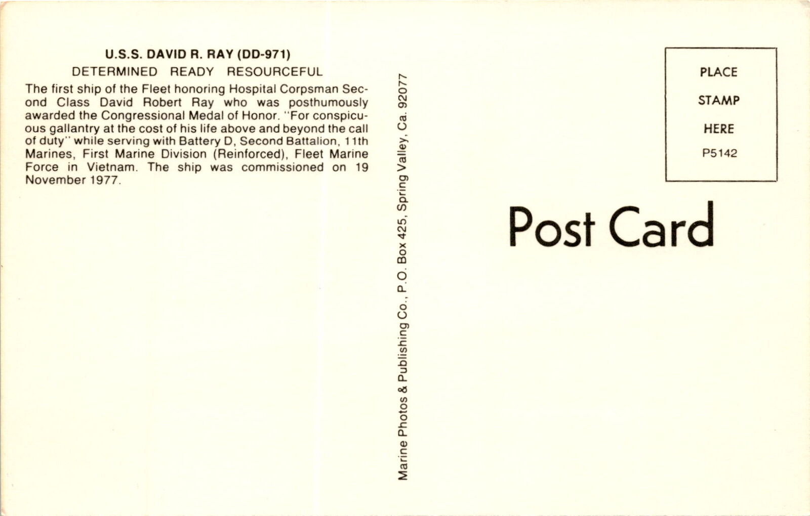 U.S.S. DAVID R. RAY (DD-971), Fleet, Hospital Corpsman Postcard | Other ...