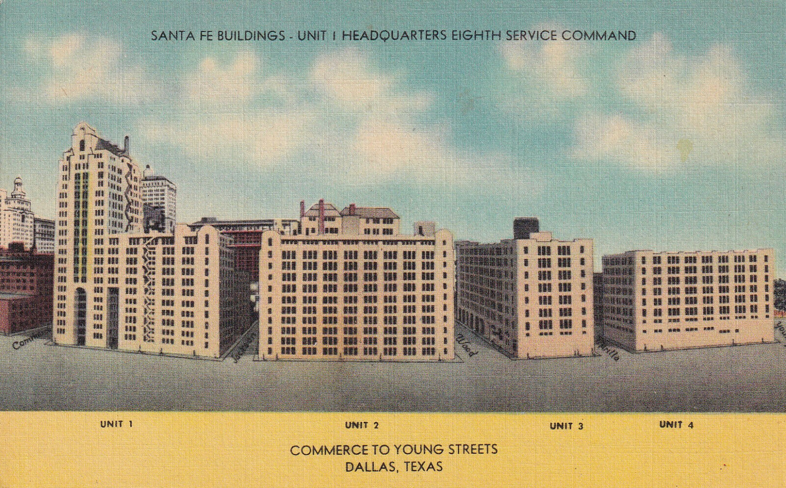 DALLAS, Texas, 1930-1940s; Commerce To Young Streets, Santa Fe ...