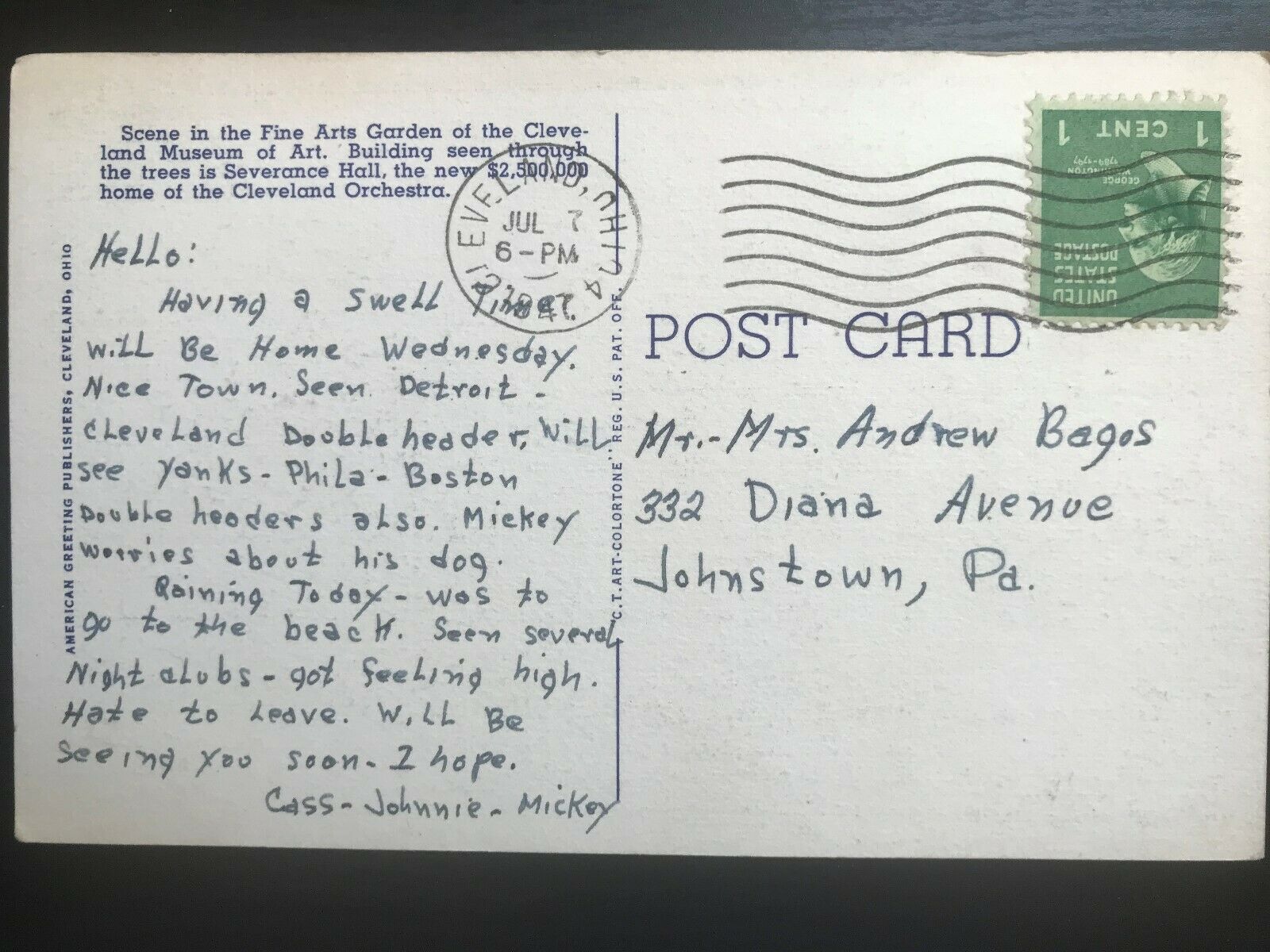 Vintage Postcard 1947 Sun Dial Fine Arts Gardens Severance Hall ...