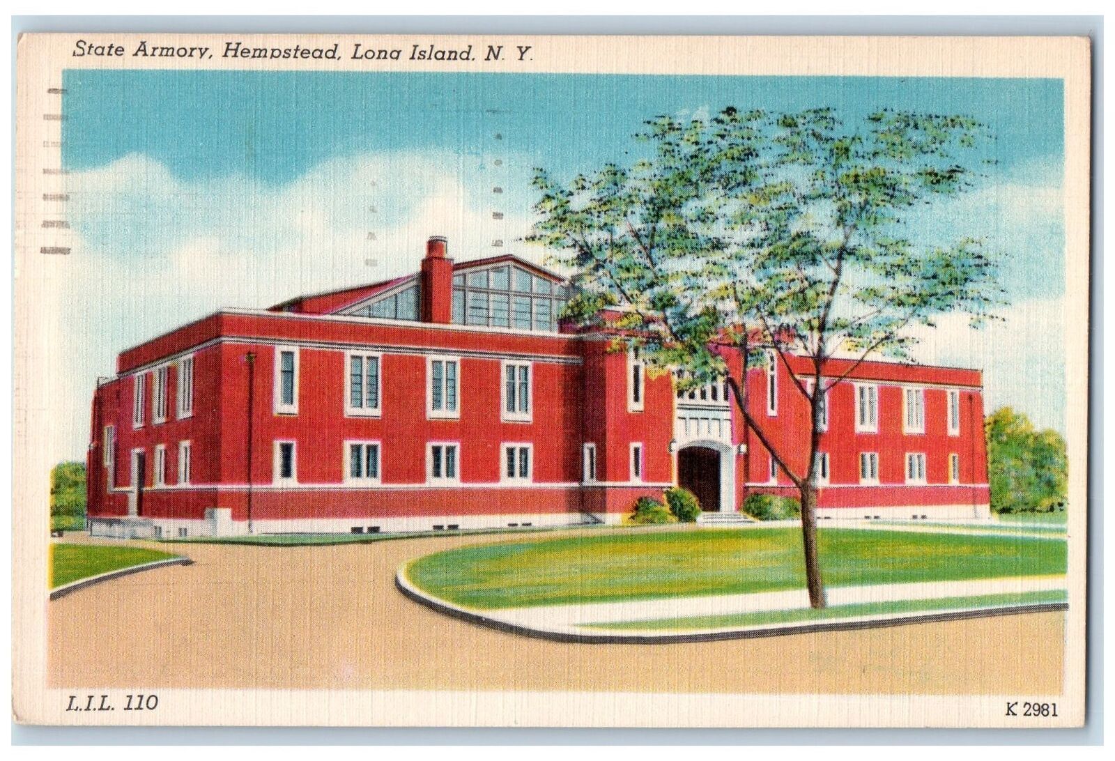 1950 State Armory Building View Dirt Road Entrance Trees Hempstead N.Y ...