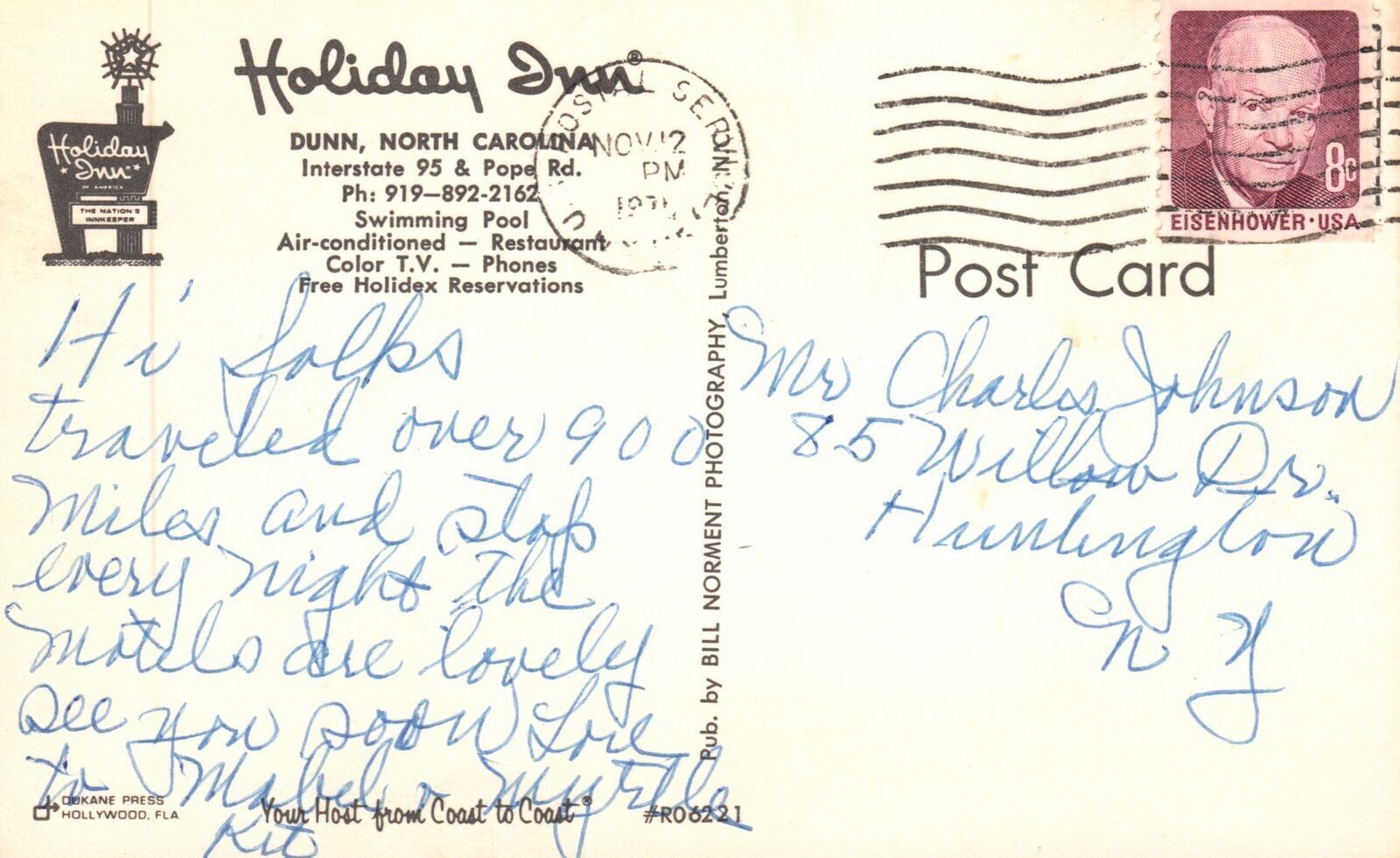 Vintage Postcard 1971 Holiday Inn Car Parking Lot Bedrooms Dunn North ...