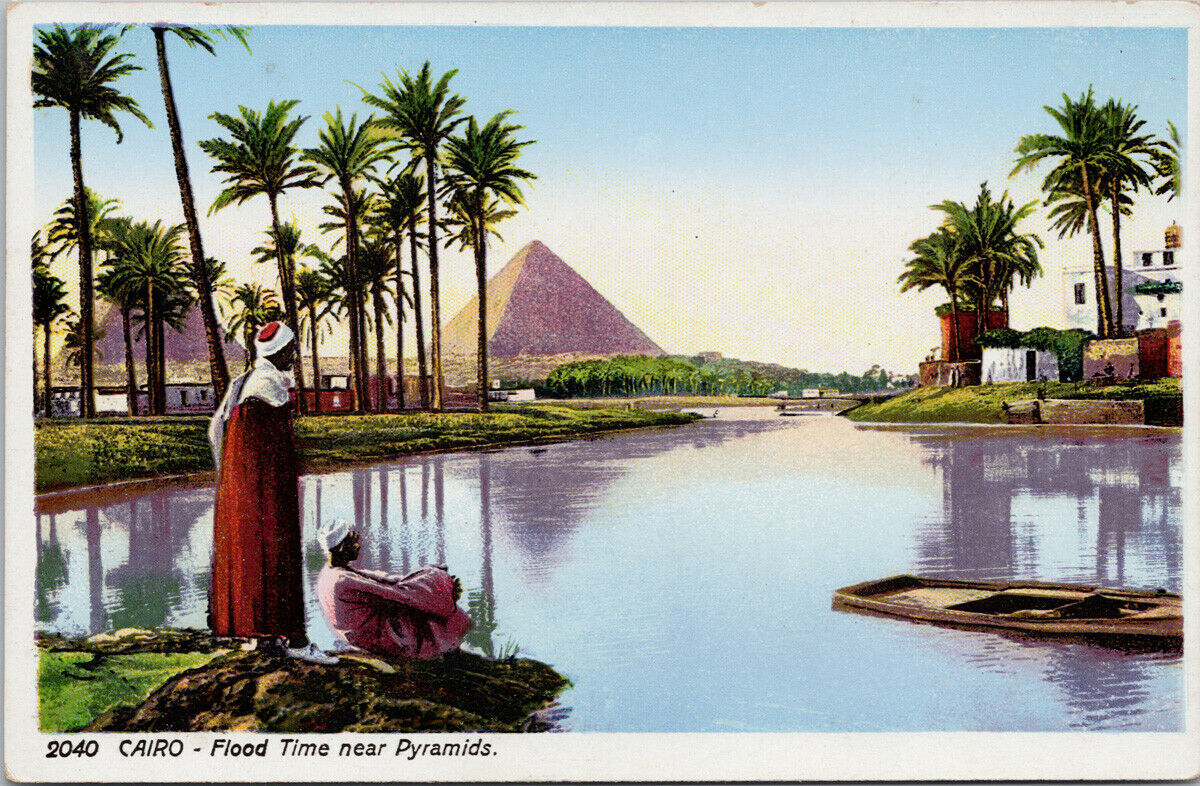Cairo Egypt Flood Time near Pyramids #2040 Unused Lehnert Postcard E90 ...