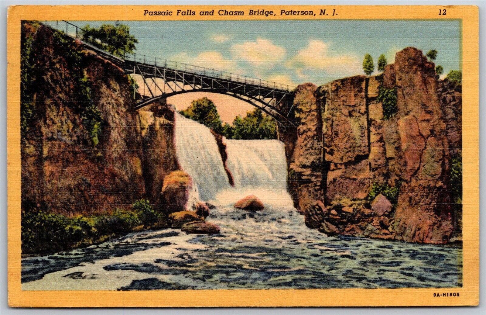 Vtg Paterson New Jersey NJ Passaic Falls and Chasm Bridge 1930s View ...