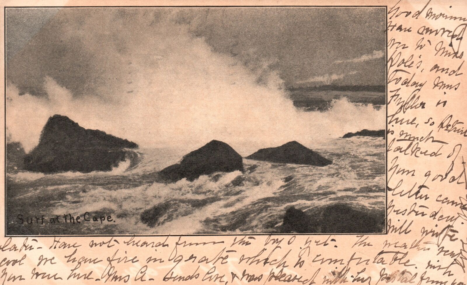 Vintage Postcard Surf at the Cape Rocks and Big Ocean Waves Souvenir ...
