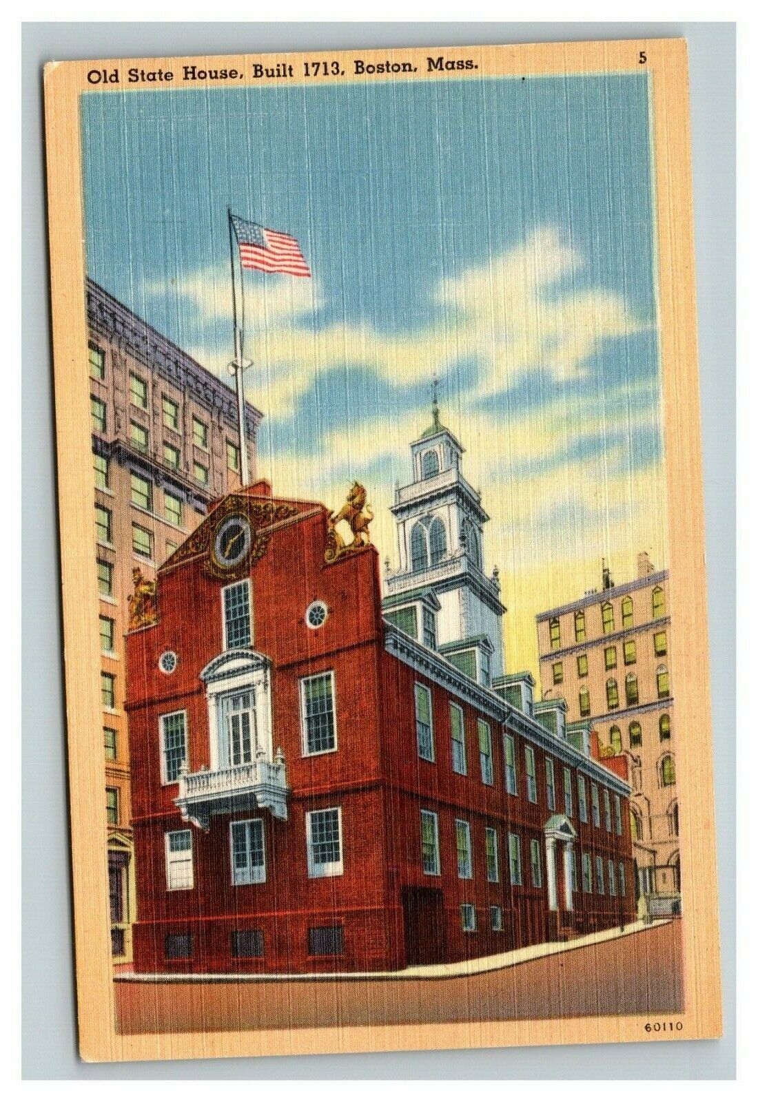 Vintage 1940's Postcard US Flag Over the Old State House Boston ...