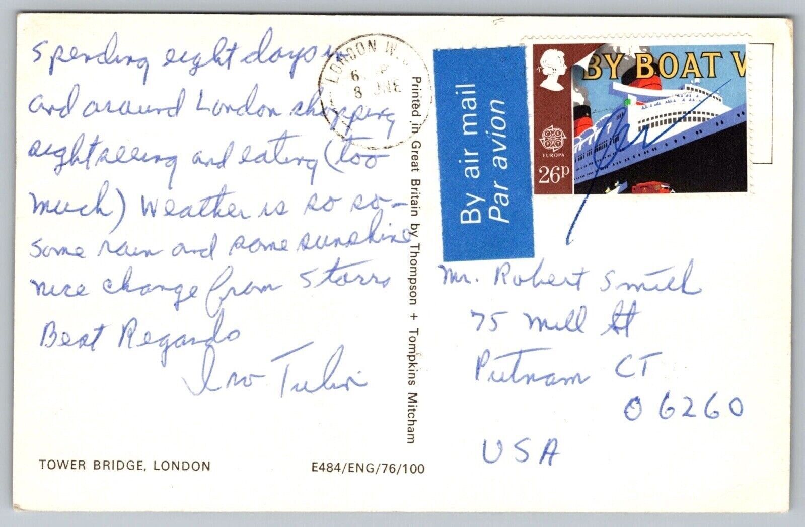 Tower Bridge London England United Kingdom Birds Eye View WOB Vintage ...