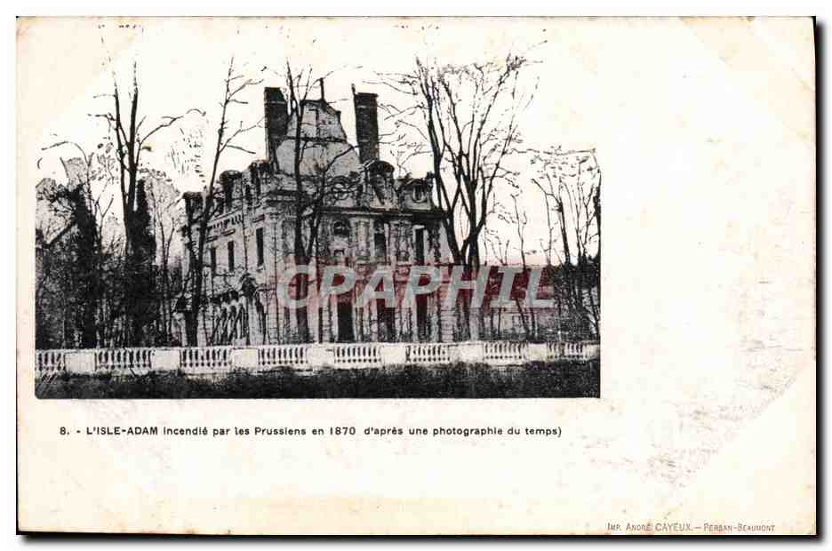 Old Postcard Militaria L & # 39Isle Adam fire by the Prussians in 1870 ...