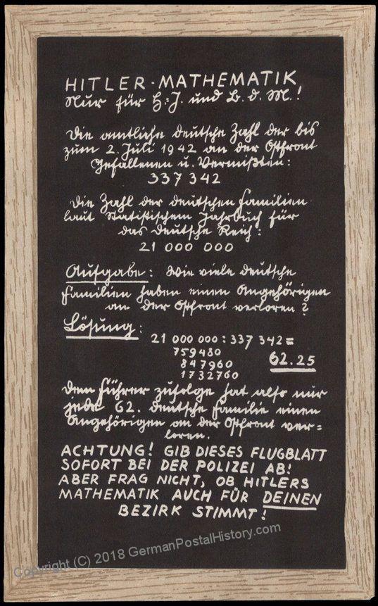 Anti-Nazi Hitlers Math Dead HJ BDM Allied Propaganda Feldpost Leaflet ...