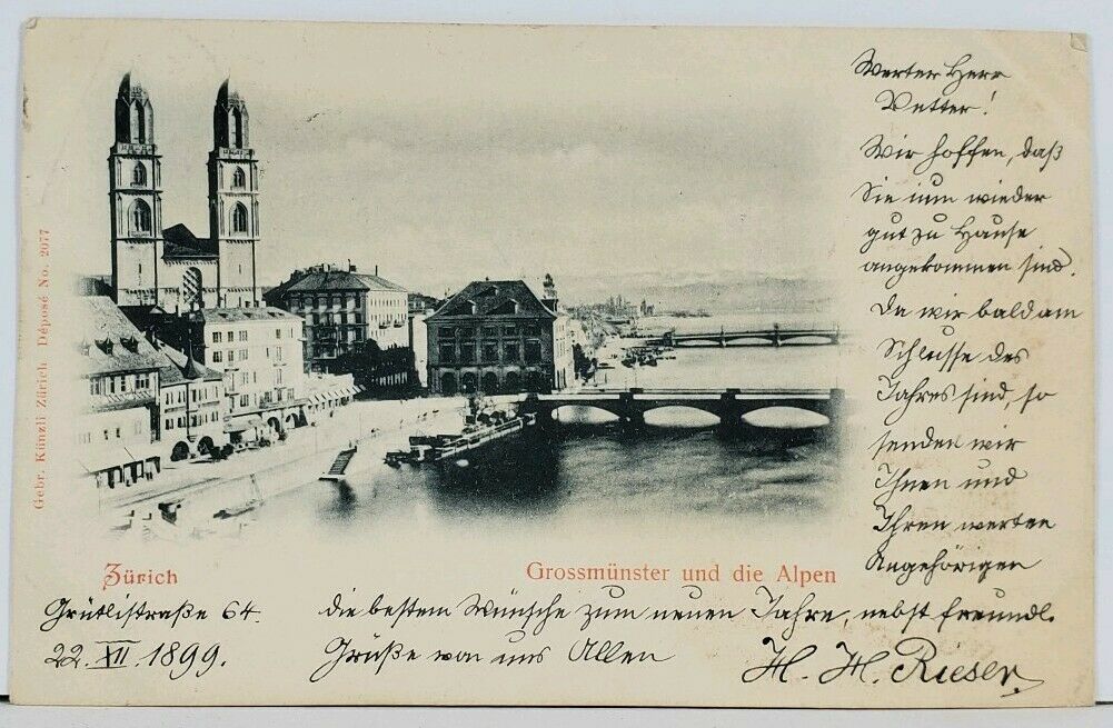 Zurich Grossmunster and the Alps 1899 Postcard G16 | Other / Unsorted ...