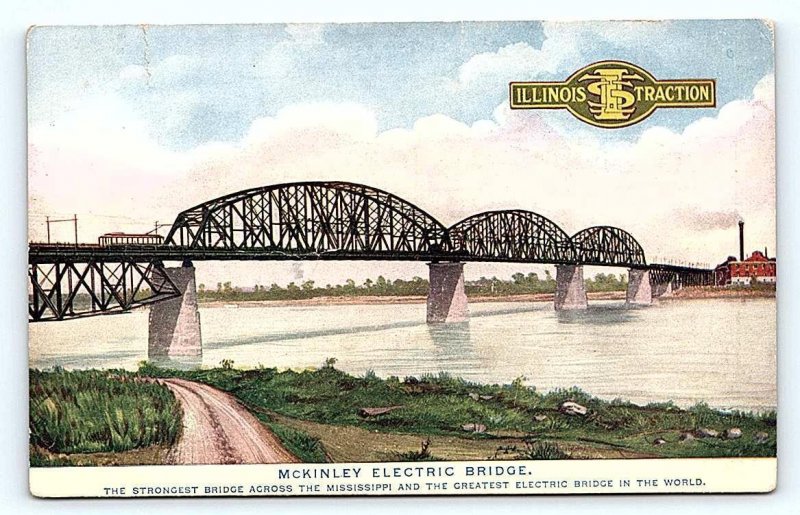 VENICE, IL~ Illinois Traction ~Mckinley ELECTRIC RAILROAD BRIDGE c1910s ...