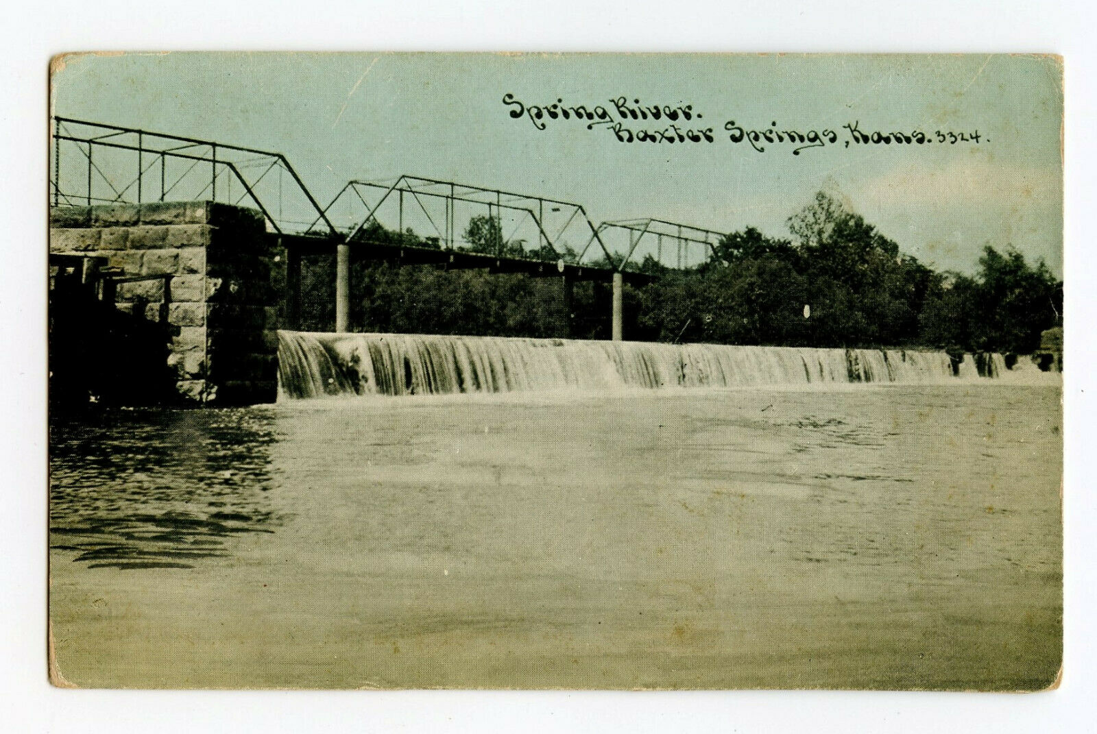 Postcard Spring River Baxter Springs Kans. Kansas Bridge Standard View ...