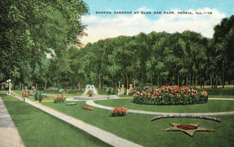 Vintage Postcard 1910's View of Sunken Gardens at Glen Oak Park Peoria ...