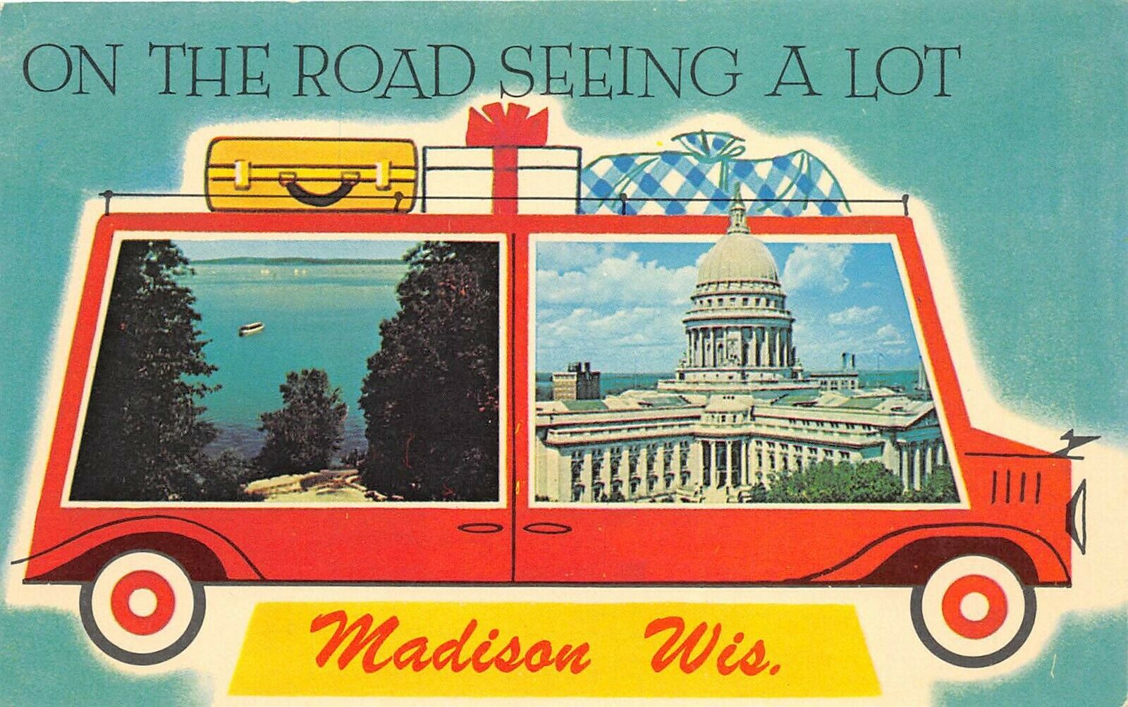 Madison Wisconsin 1950s Postcard Sightseeing Bus Lake & Capitol ...