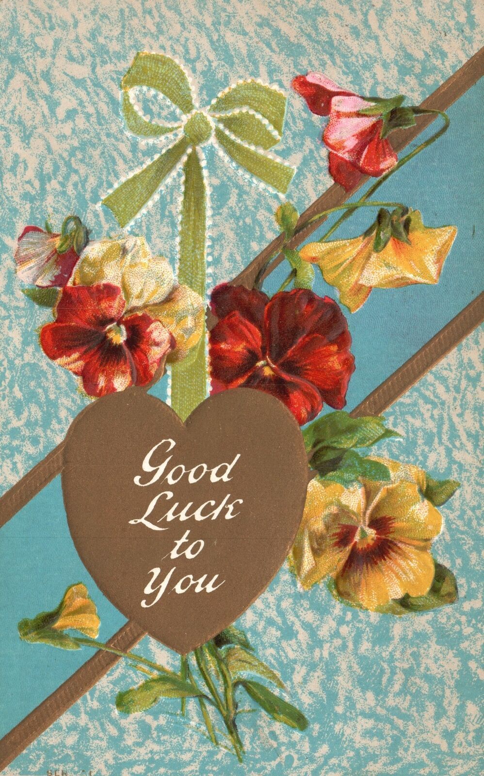 Vintage Postcard 1910 Good Luck To You Brown Heart Flowers Ribbon ...