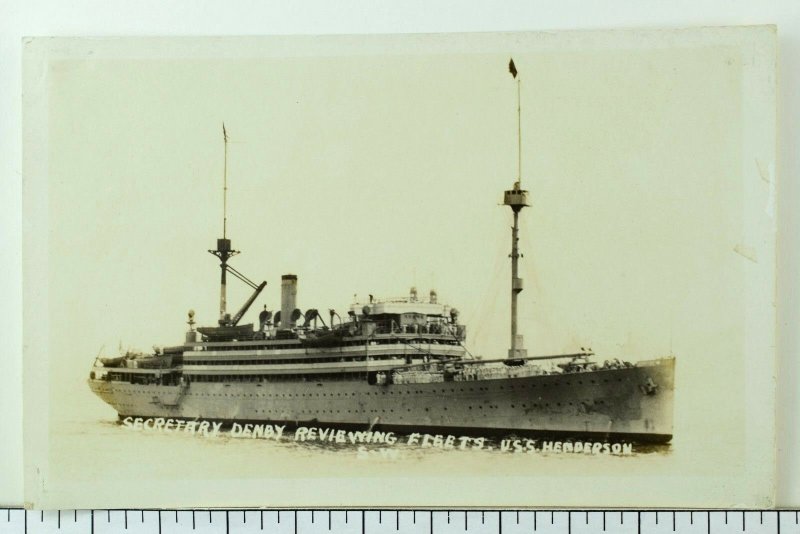 World War I RPPC Navy Secretary Denby On-board USS Henderson Reviewing ...